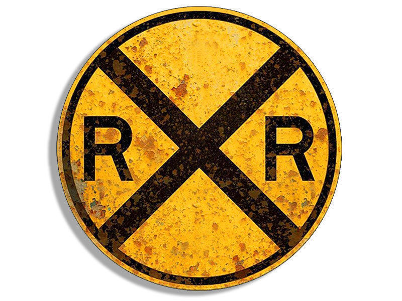 4" rusted railroad crossing sign logo decal sticker - Transportation