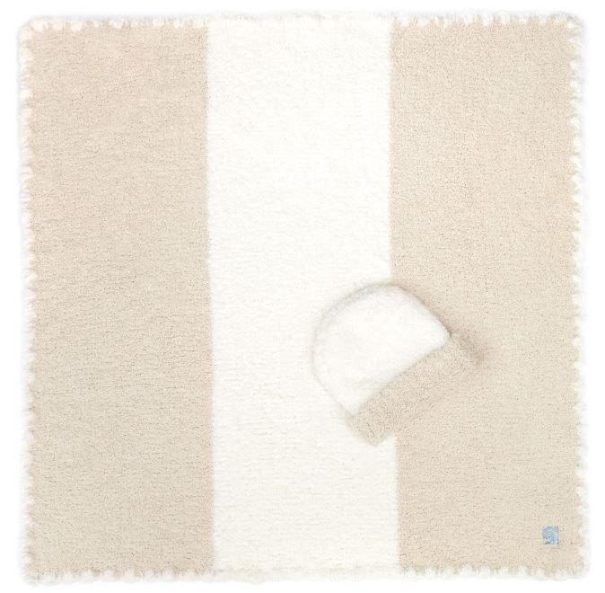 Kashwere Baby Blanket with Cap - Center Stripe Malt & Cream - Blankets ...