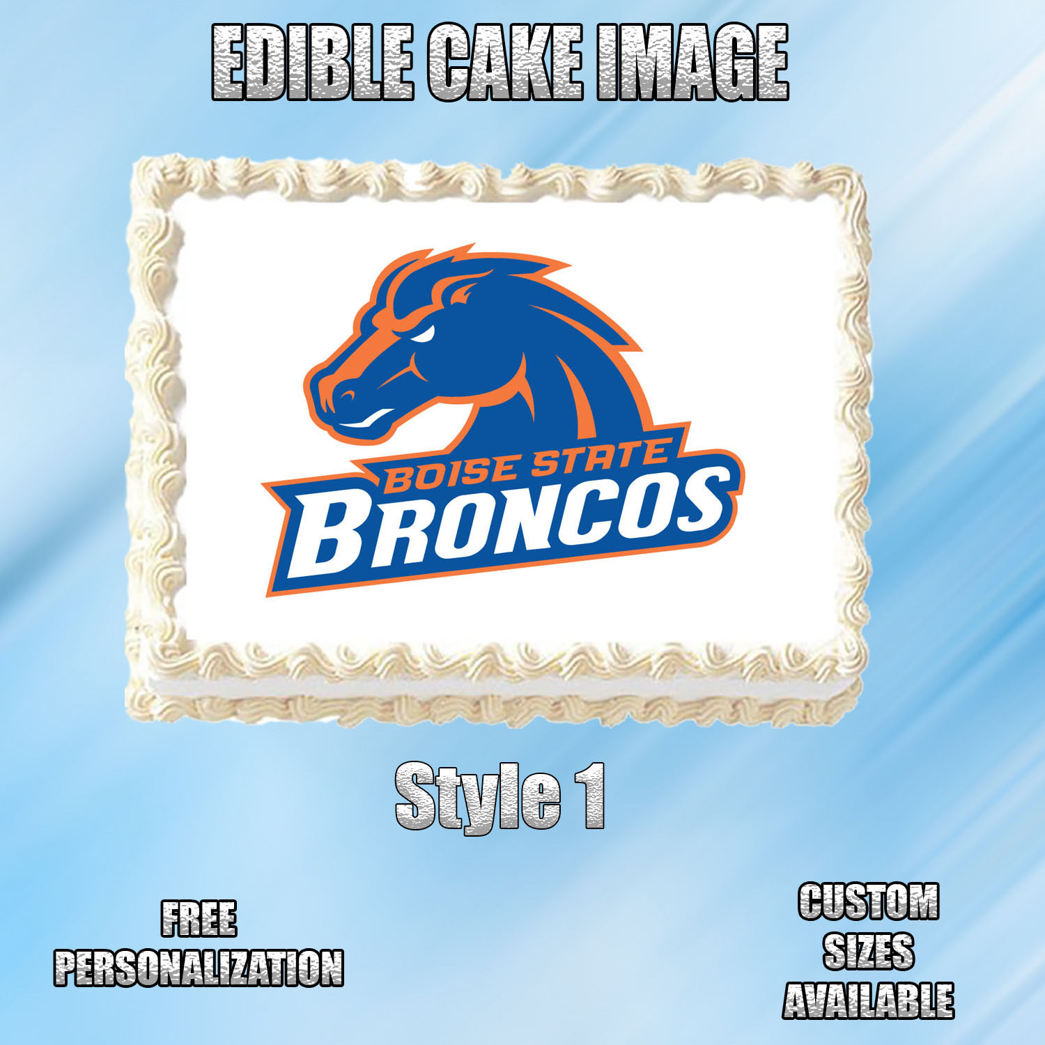 Boise State Edible Image Topper Cupcake Frosting 1/4 Sheet 8.5 x 11 ...