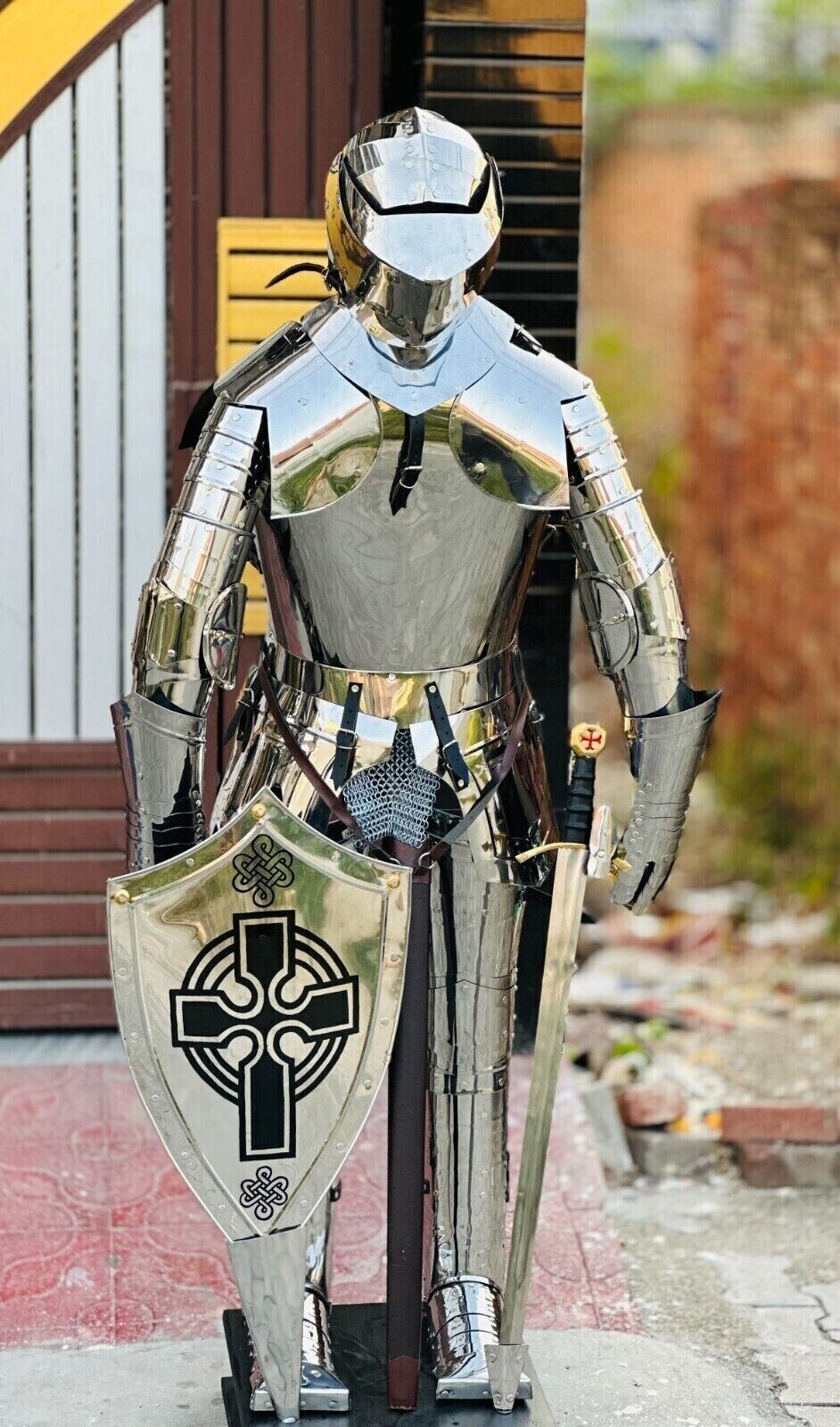 Medieval Knight Stainless Steel Suit Of Armor Costume Crusader Full ...