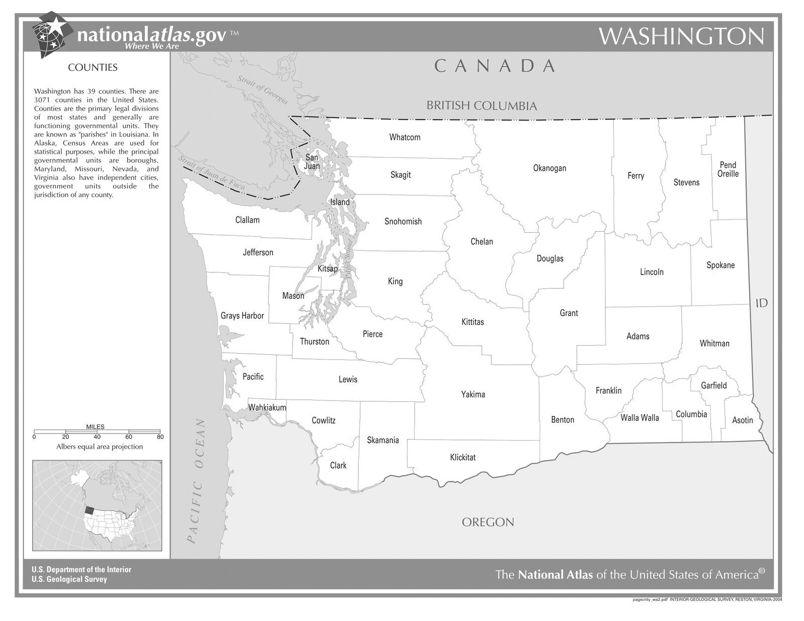 Washington State Counties (Black&White) Laminated Wall Map - Maps & Atlases