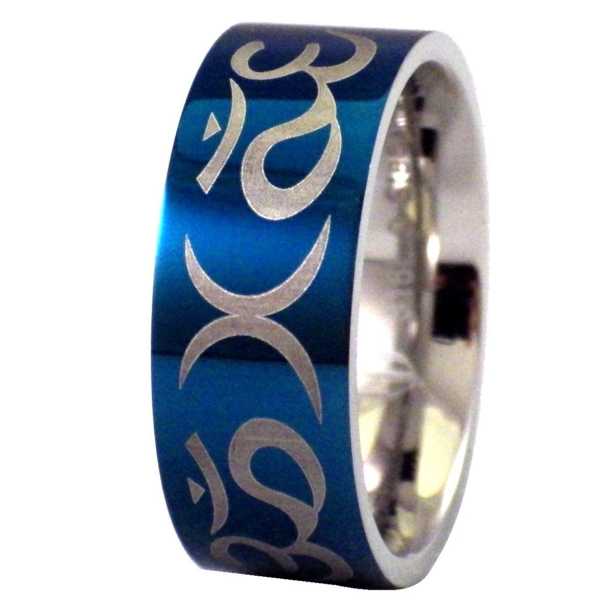 Electric Blue Ohm Ring Womens Mens Stainless Steel Aum Band Sizes 6.5-7 ...