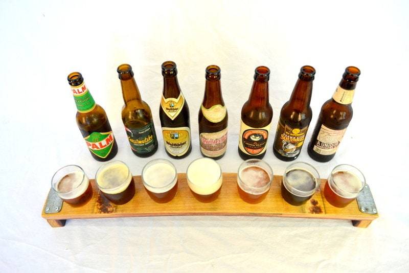 Wine Barrel Beer Flight Sampler with 7 Glasses - Biyara - Made from ...