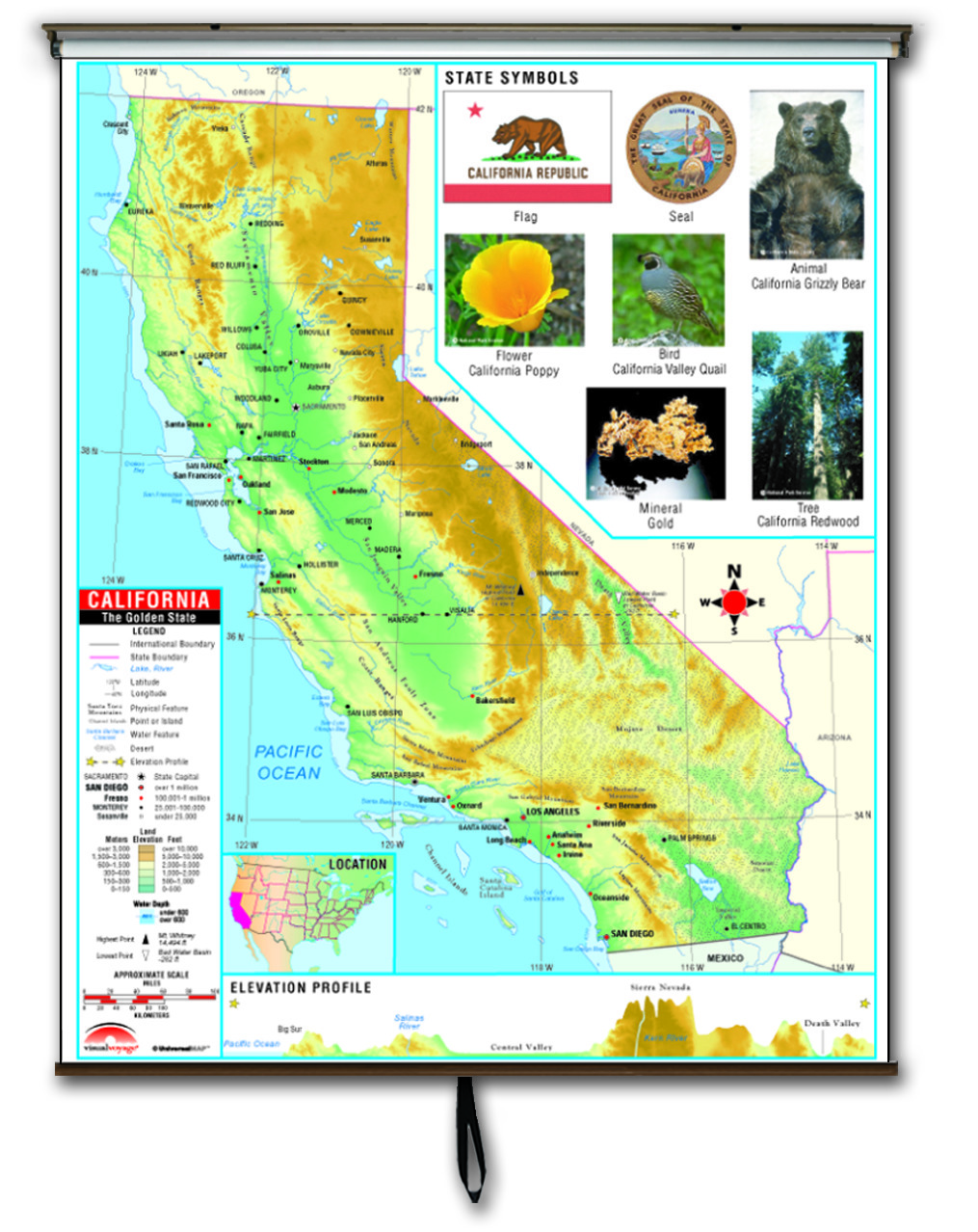 California State Primary Thematic Wall Map on Roller w/ Backboard ...