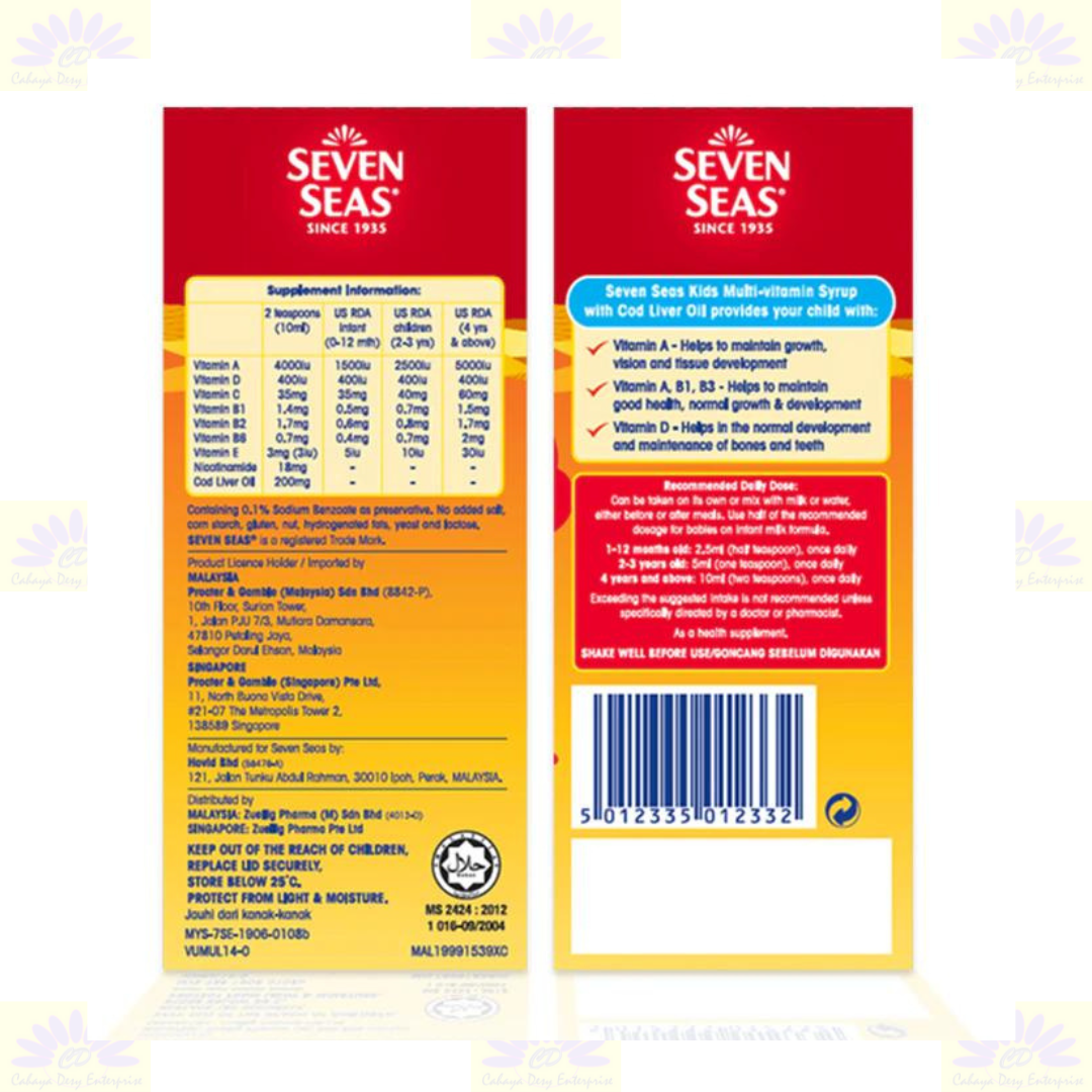 1 X Seven Seas Multivitamin Syrup 100ml Cod Liver Oil Orange Flavour ...