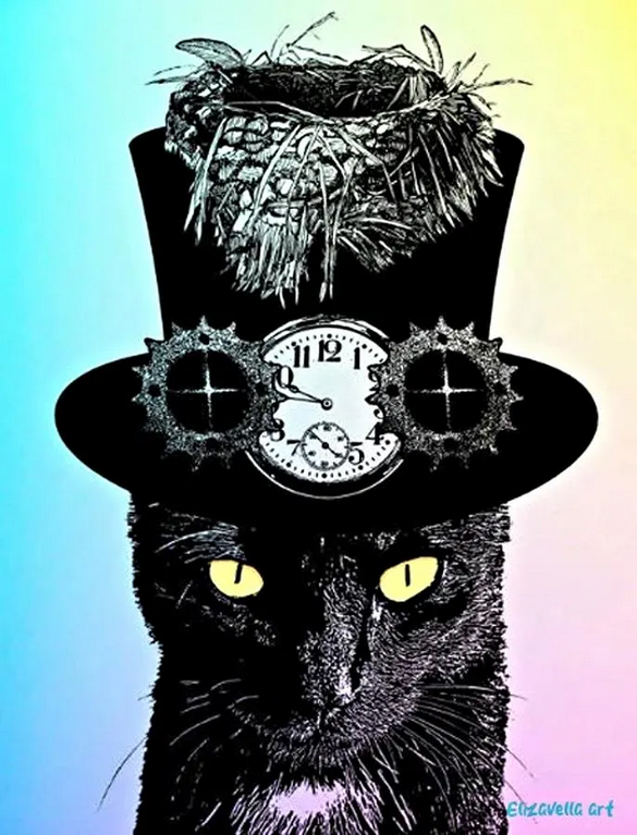 Mad Hatter Cat art print fantasy fairytale animals alice in wonderland ...