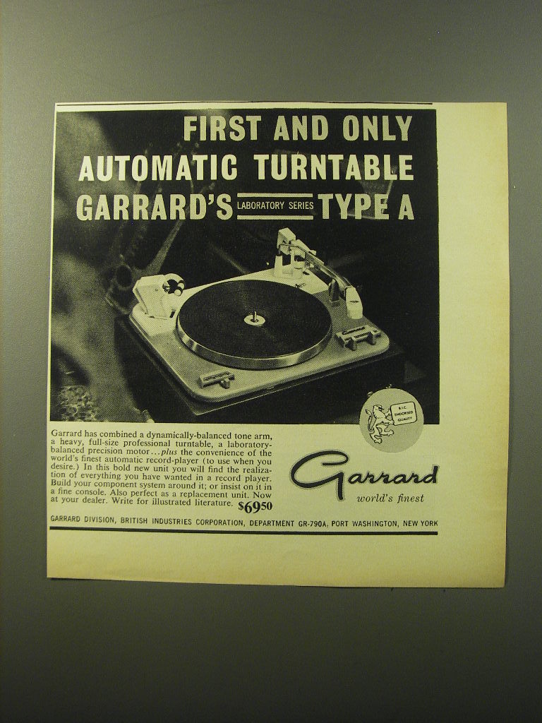 1960 Garrard Laboratory Series Type A Turntable Advertisement - 1980-89