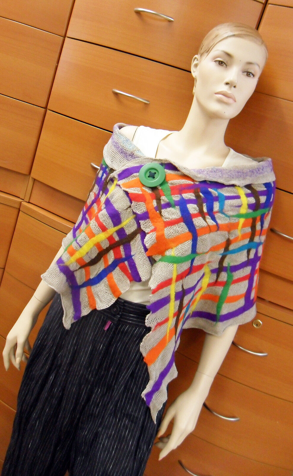 LINEN SHAWL KNITTED ORGANIC FLAX SUMMER WRAP CAPE MADE IN EUROPE ...