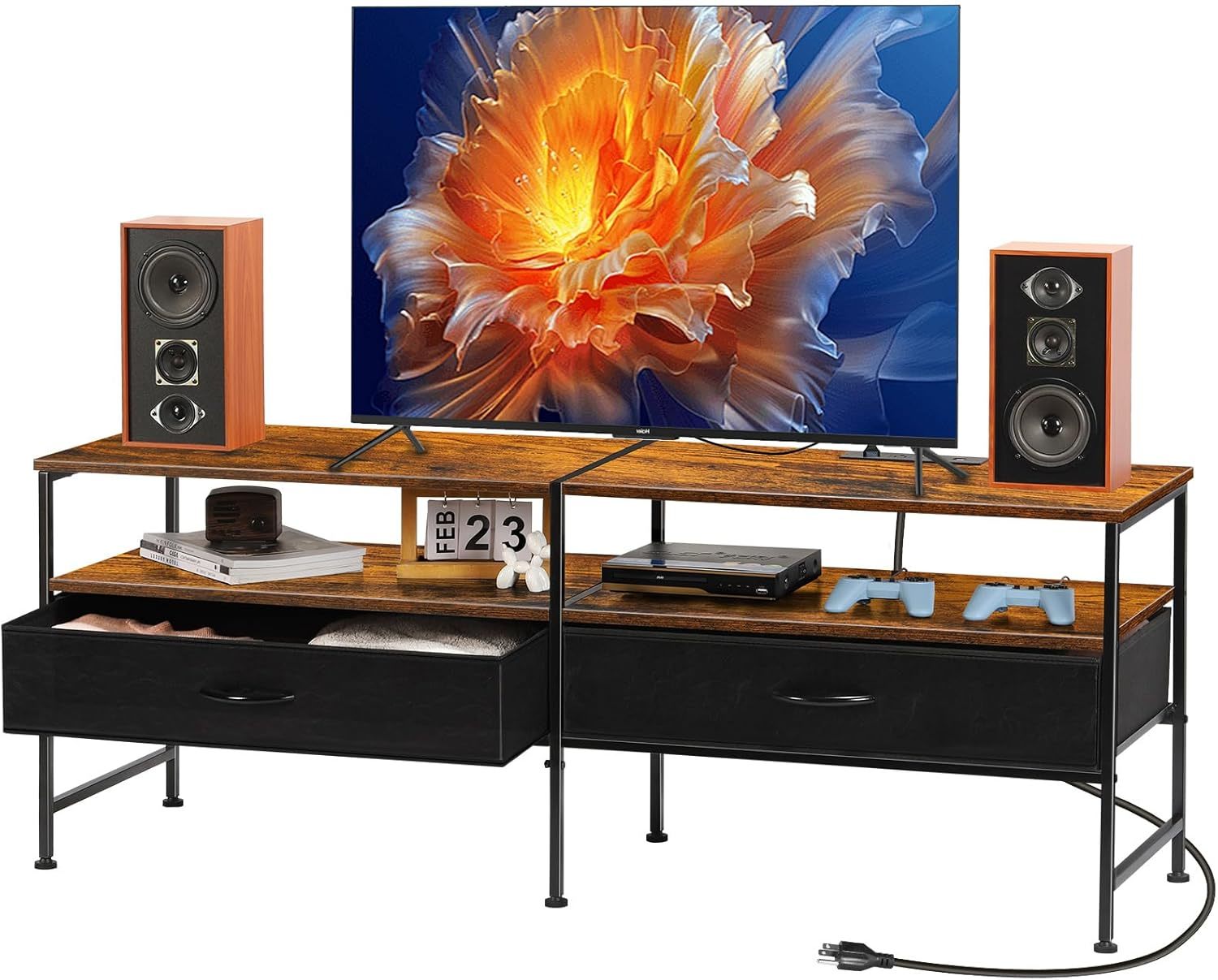 Melo Tv Stand With Power Outlets, Rustic Brown Entertainment Center ...