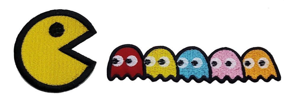 Pac-Man Ghosts Pinky Blinky Inky Clyde Embroidered Iron On Patch Video ...