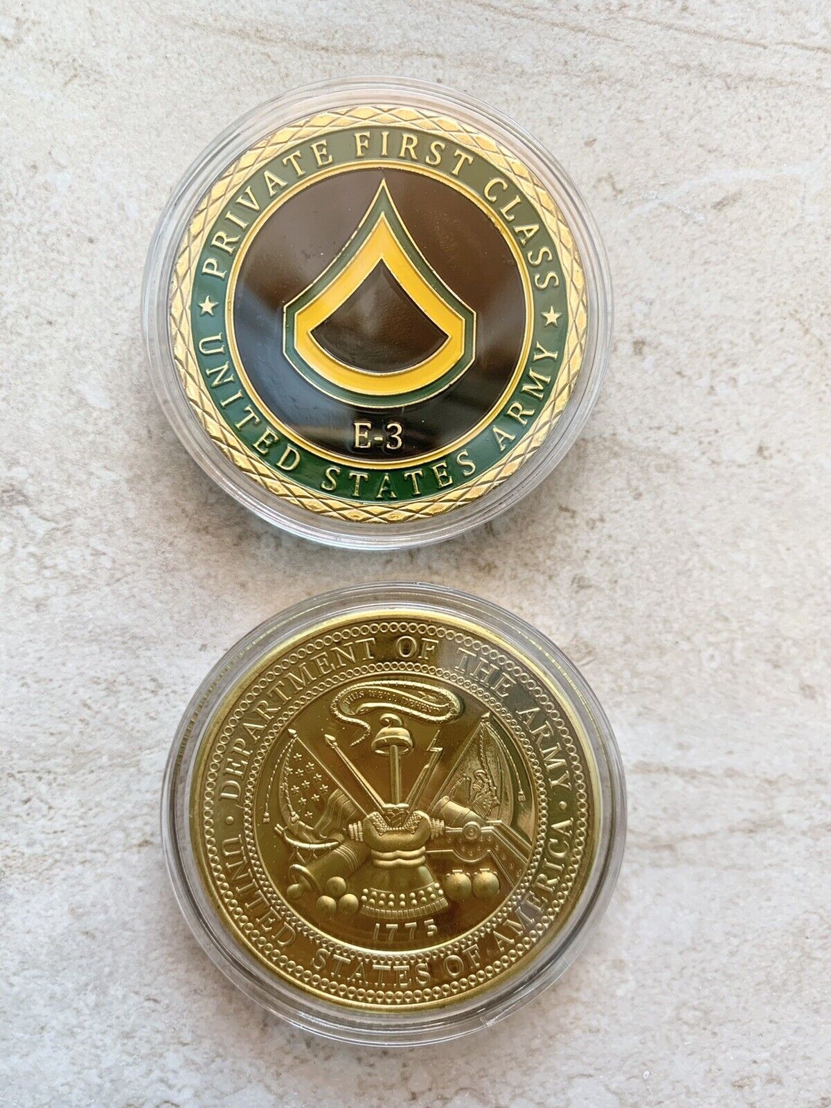 US ARMY " PRIVATE FIRST CLASS E-3 " Challenge Coin - Current Militaria (2001-Now)