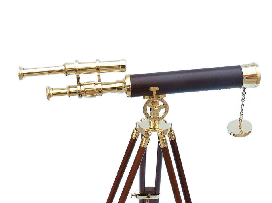 NauticalMart 50" Floor Standing Brass/Leather Telescope - Telescopes