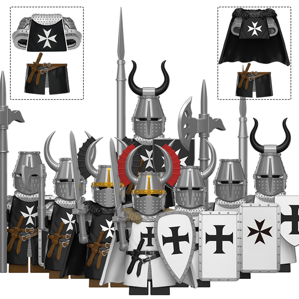Medieval Heavy Teutonic Knights & Knights Hospitaller 8 Minifigures Lot - Building Toy Complete ...