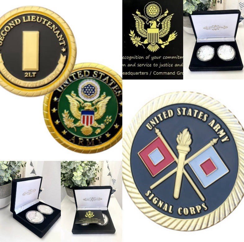 2pcs Army Rank 2LT 2nd O-2 And Signal Corps Coin - Challenge Coins