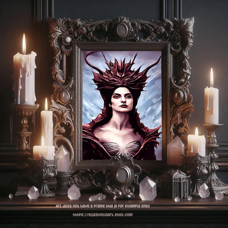 Red Mountain Queen Witch Sorceress original art print fantasy fairytale ...