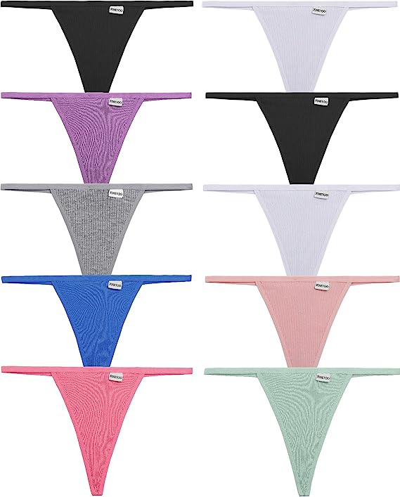 10 Pack G-String Thongs for Women Cotton Panties Stretch T-back Tangas ...