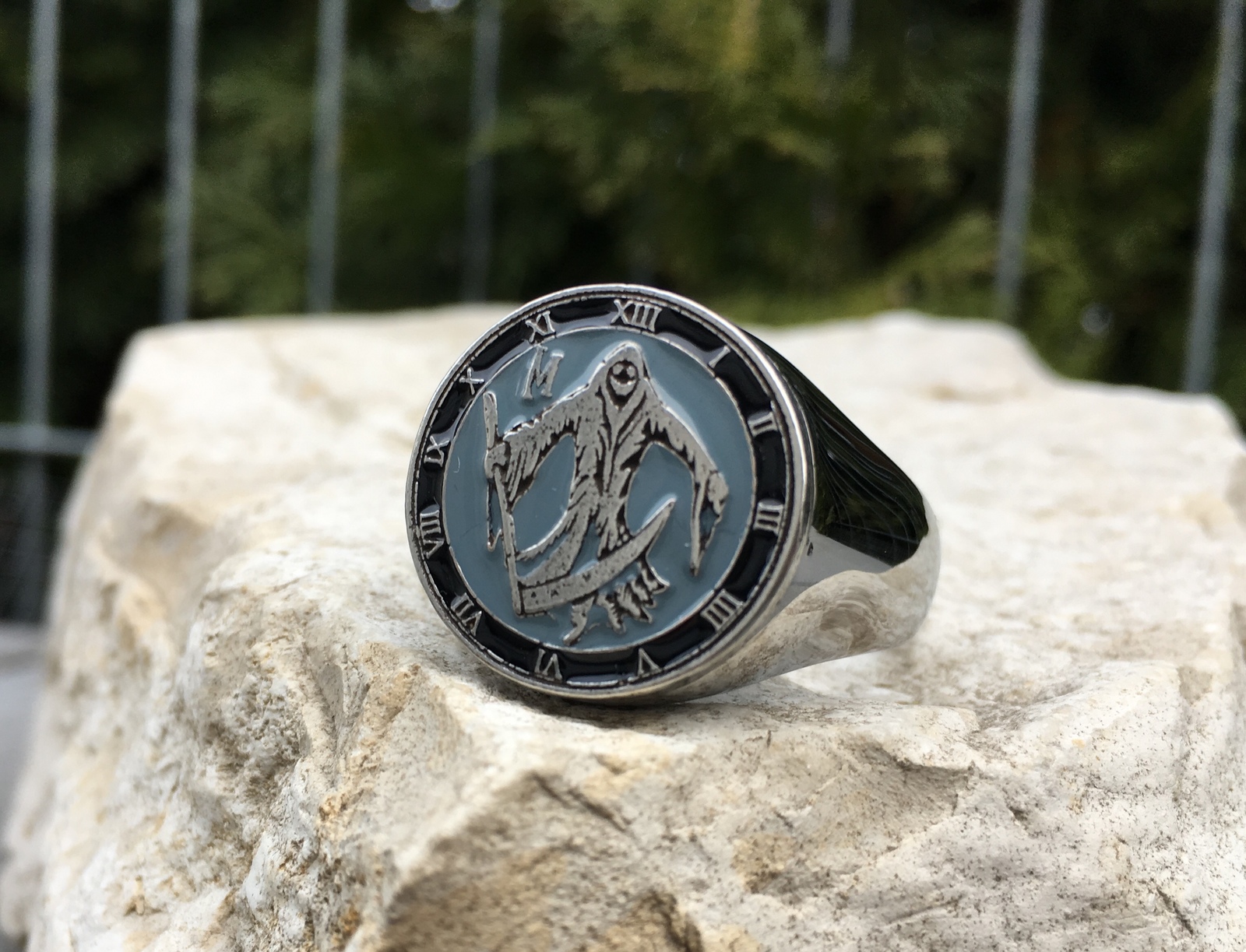 GRIM REAPER RING SILVER BAGUE PIN PATCH SKULL MORI MEMENTO ARMY USMC ...