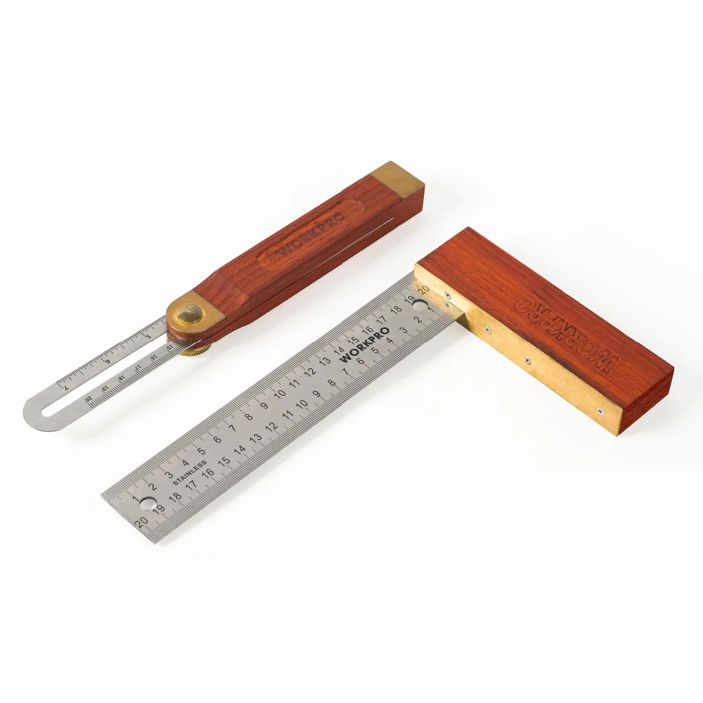 WORKPRO 2 in 1 Angle Rulers Gauges 8" Tri Square 9" Sliding T-Bevel ...