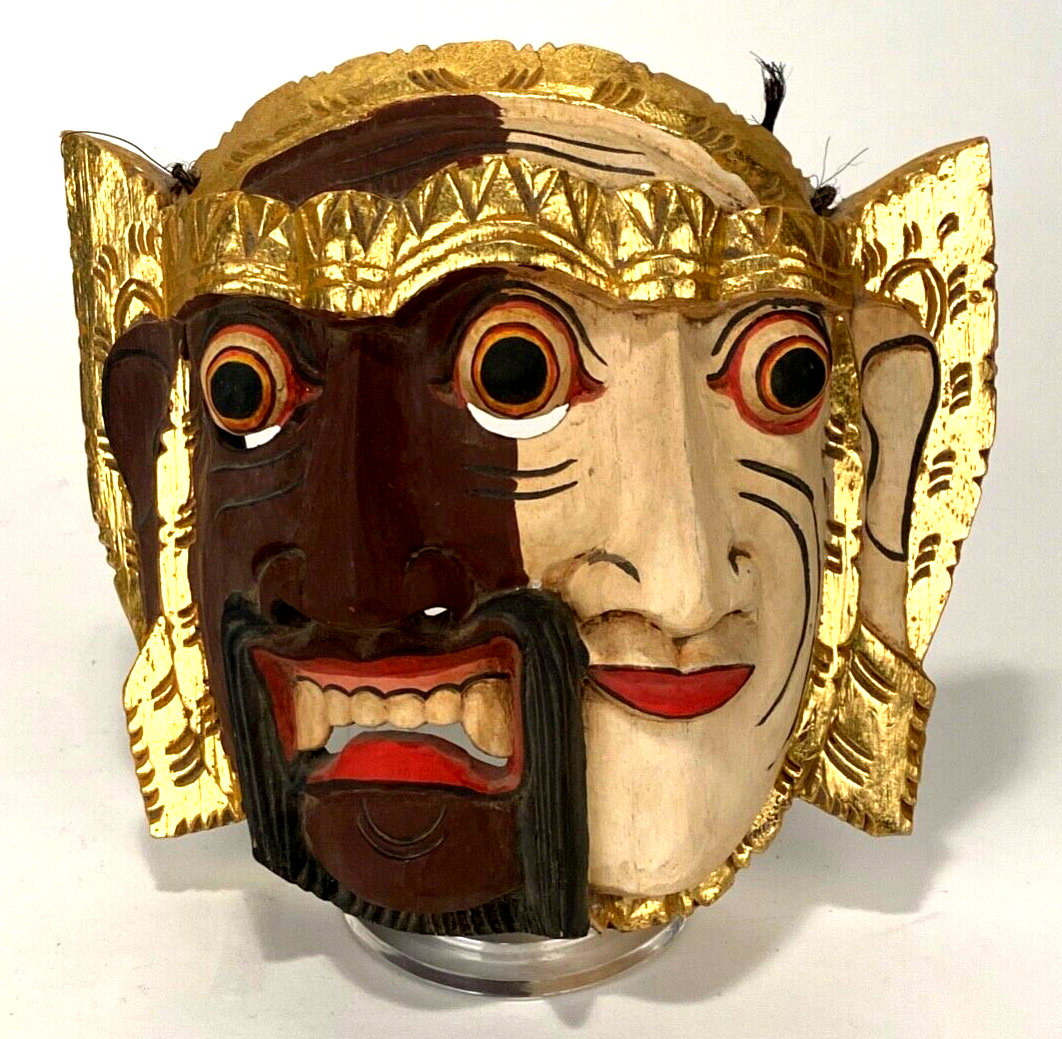 Vintage FOLK ART Carved WOOD MASK - Two Face, Three Eyes - Home Décor