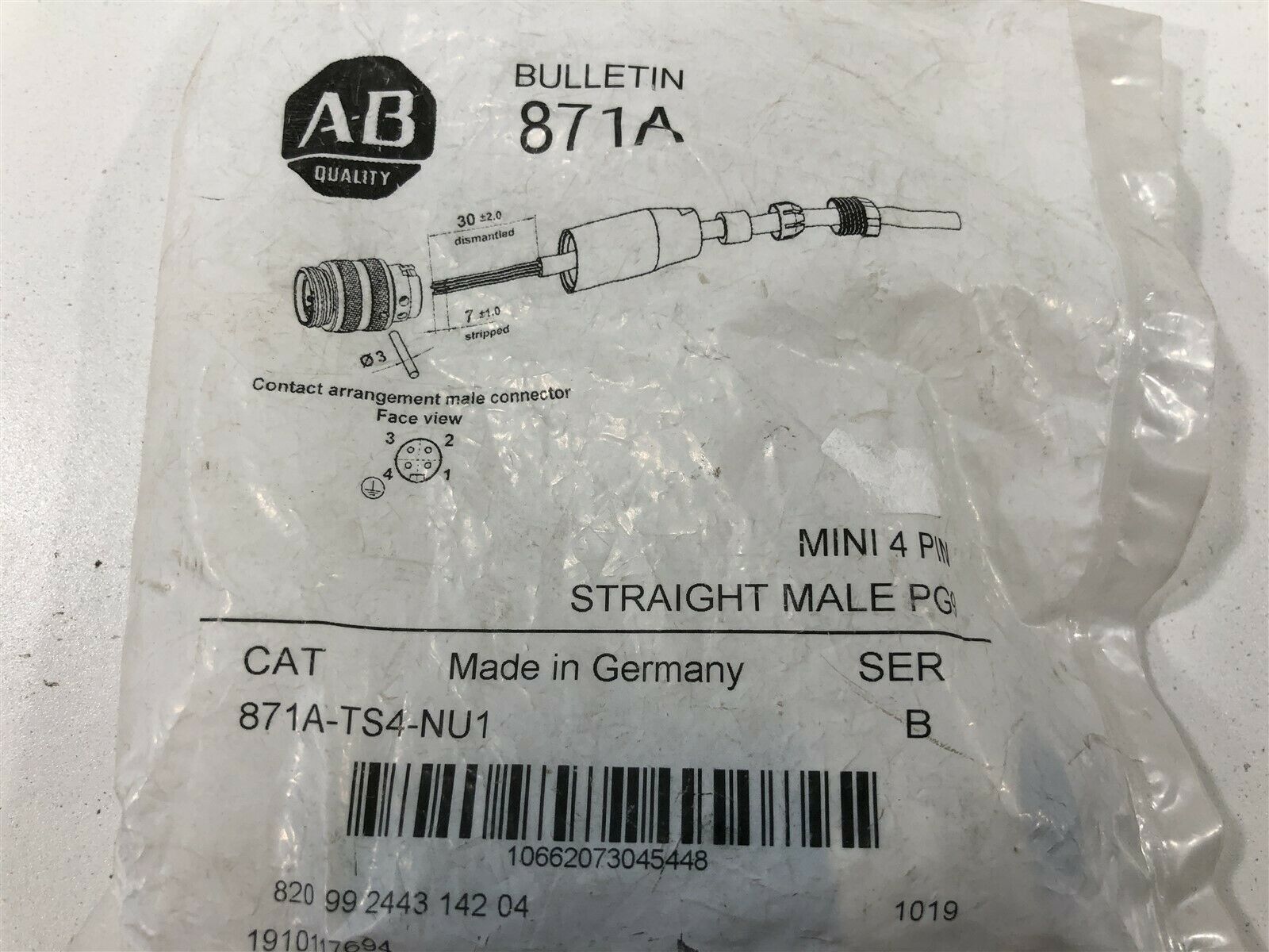 Allen Bradley 871A-TS4-NU1 Mini 4 Pin Straight Male PG9 - Everything Else