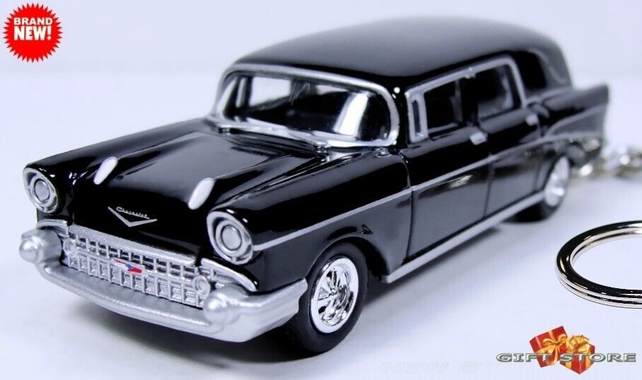 RARE KEYCHAIN BLACK 57 CHEVY HEARSE FUNERAL GOTHIC COACH CUSTOM GREAT ...