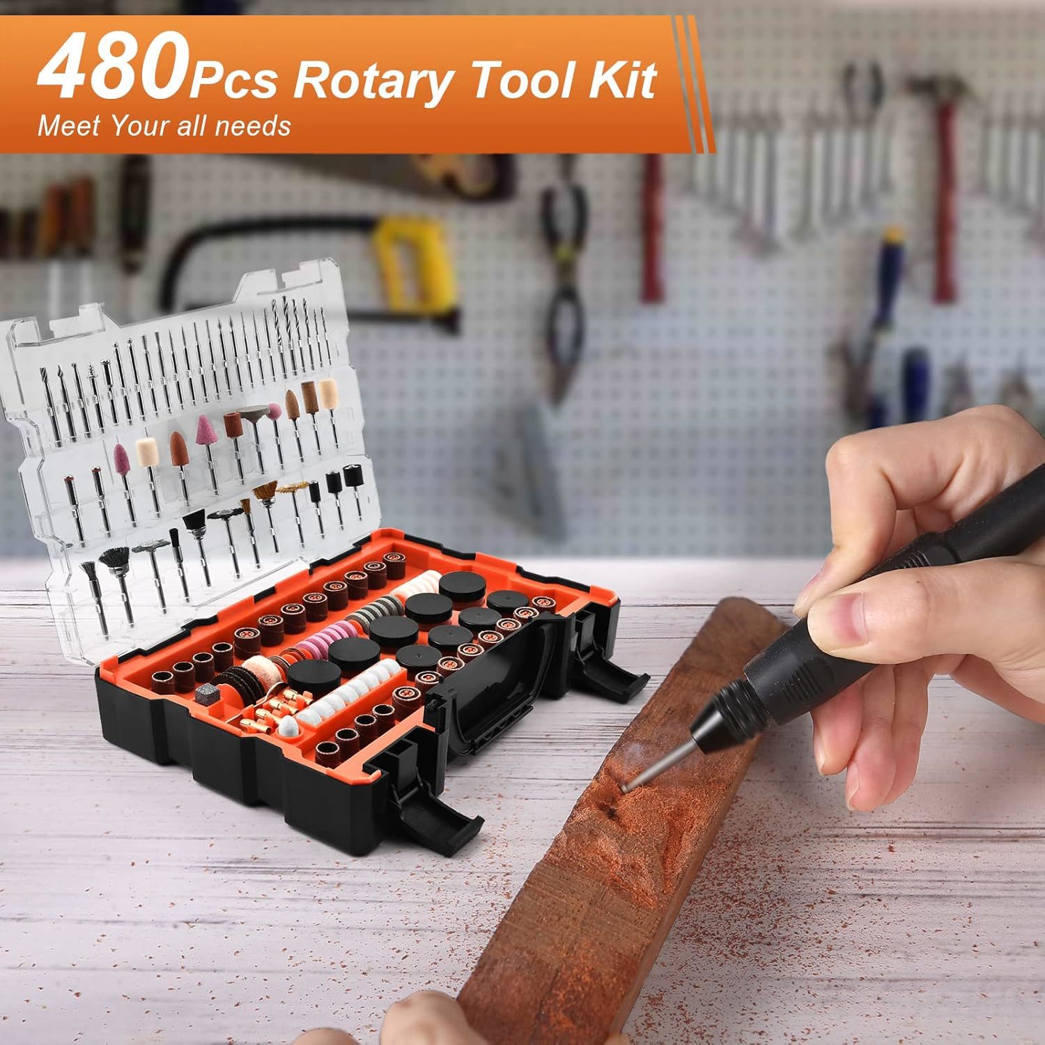 480Pcs Rotary Tool Accessories Kit, GOXAWEE 1/8 inch Shank Rotary Tool ...