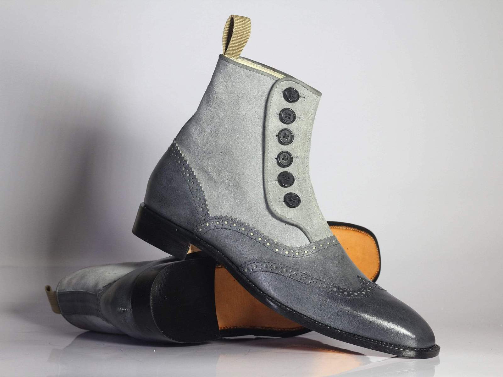 Designer Handmade Men's Gray Wing Tip Ankle Boots, Men Leather Suede ...