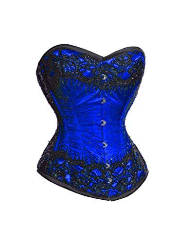 Blue Satin Black Sequins Gothic Burlesque Corset Waist Training