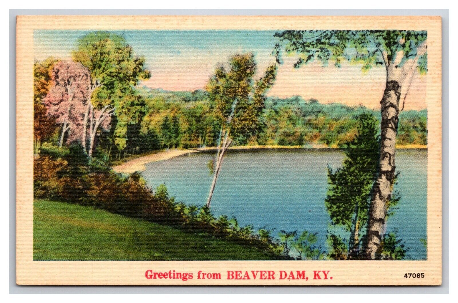Generic Scenic Greetings Lake Scene Beaver Dam Kentucky UNP Linen ...
