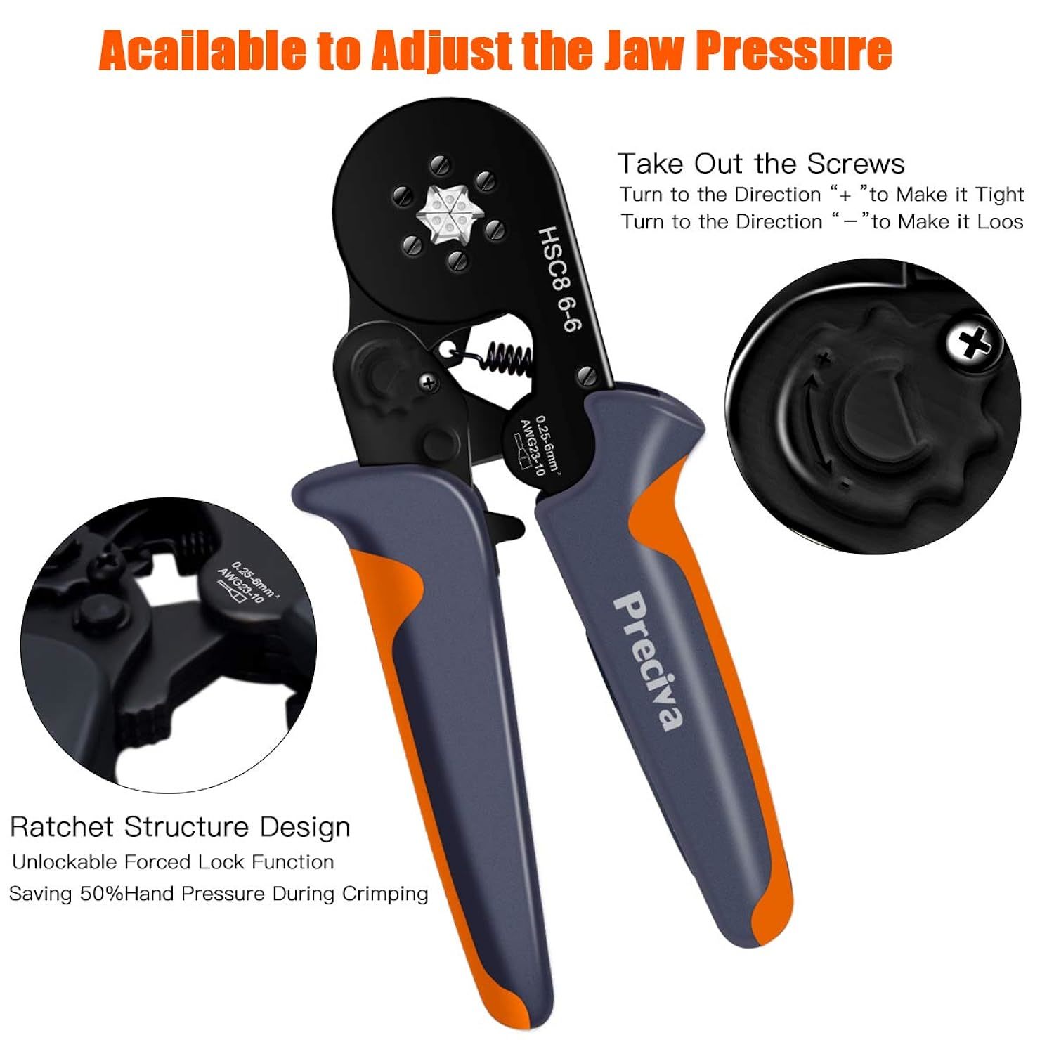 Ferrule Crimping Tool Kit, Hexagonal Sawtooth Self-Adjustable Ratchet ...