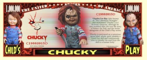 Chucky Doll Collectible Pack of 25 Novelty 1 Million Dollar Bill Money ...