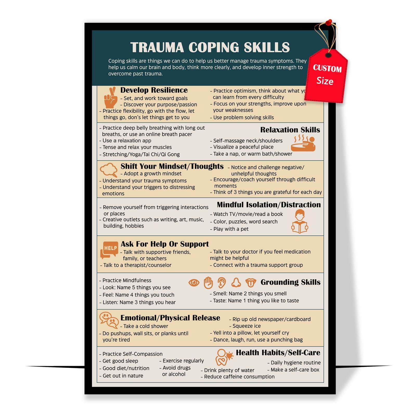 Trauma Coping Skills Poster Mental Health Poster for Kids Teens PTSD ...