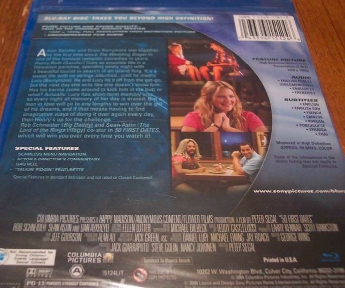 50 FIRST DATES BLU-RAY Disc BRAND NEW Adam Sandler Drew Barrymore ...