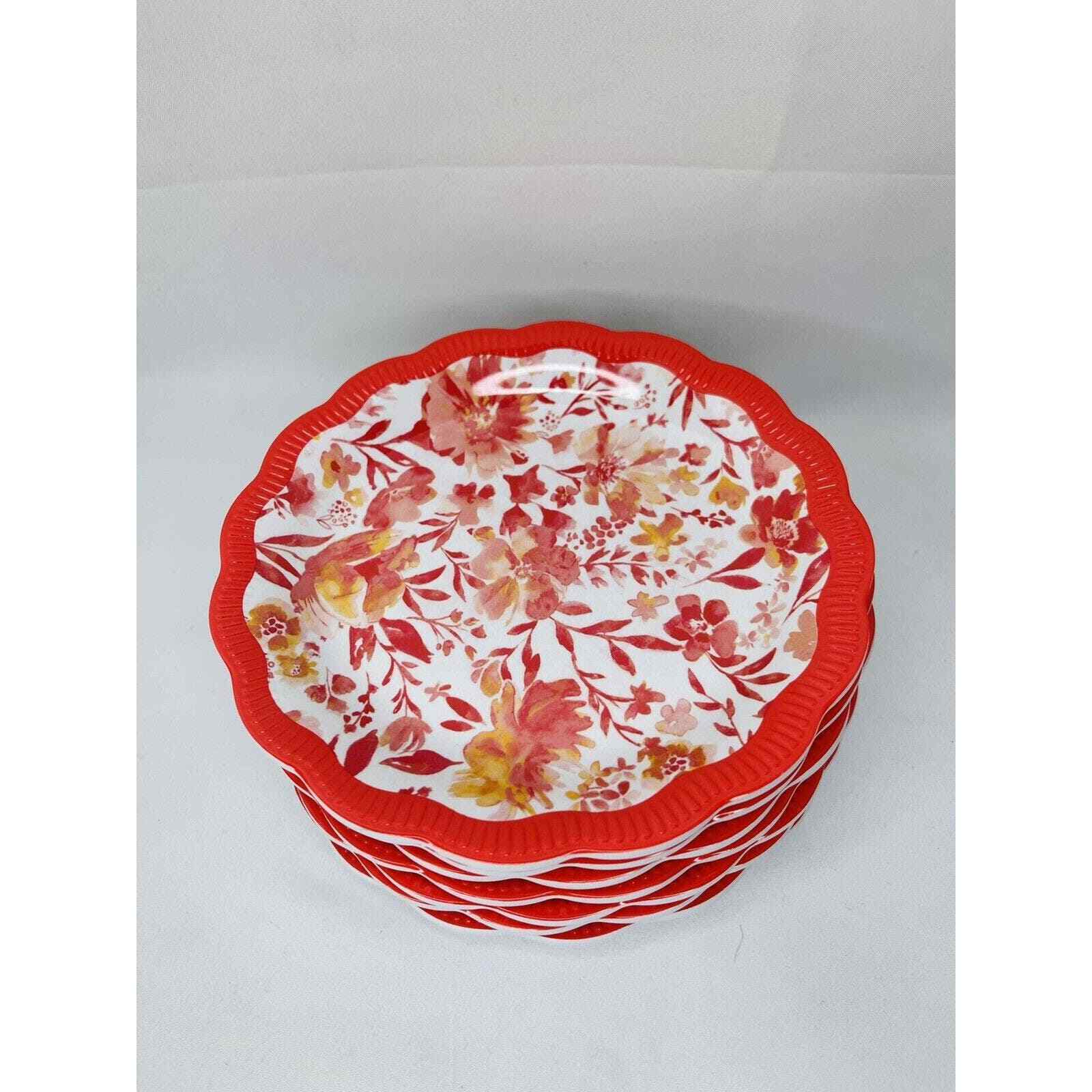 The Pioneer Woman Plates Set 7 Melamine Painterly Floral Coral ...