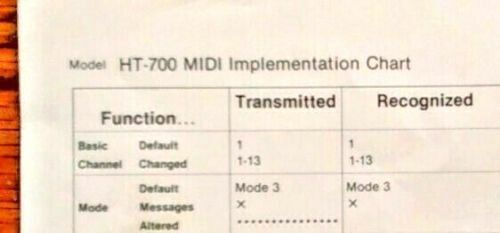 Original Casio MIDI Implementation Chart and 50 similar items