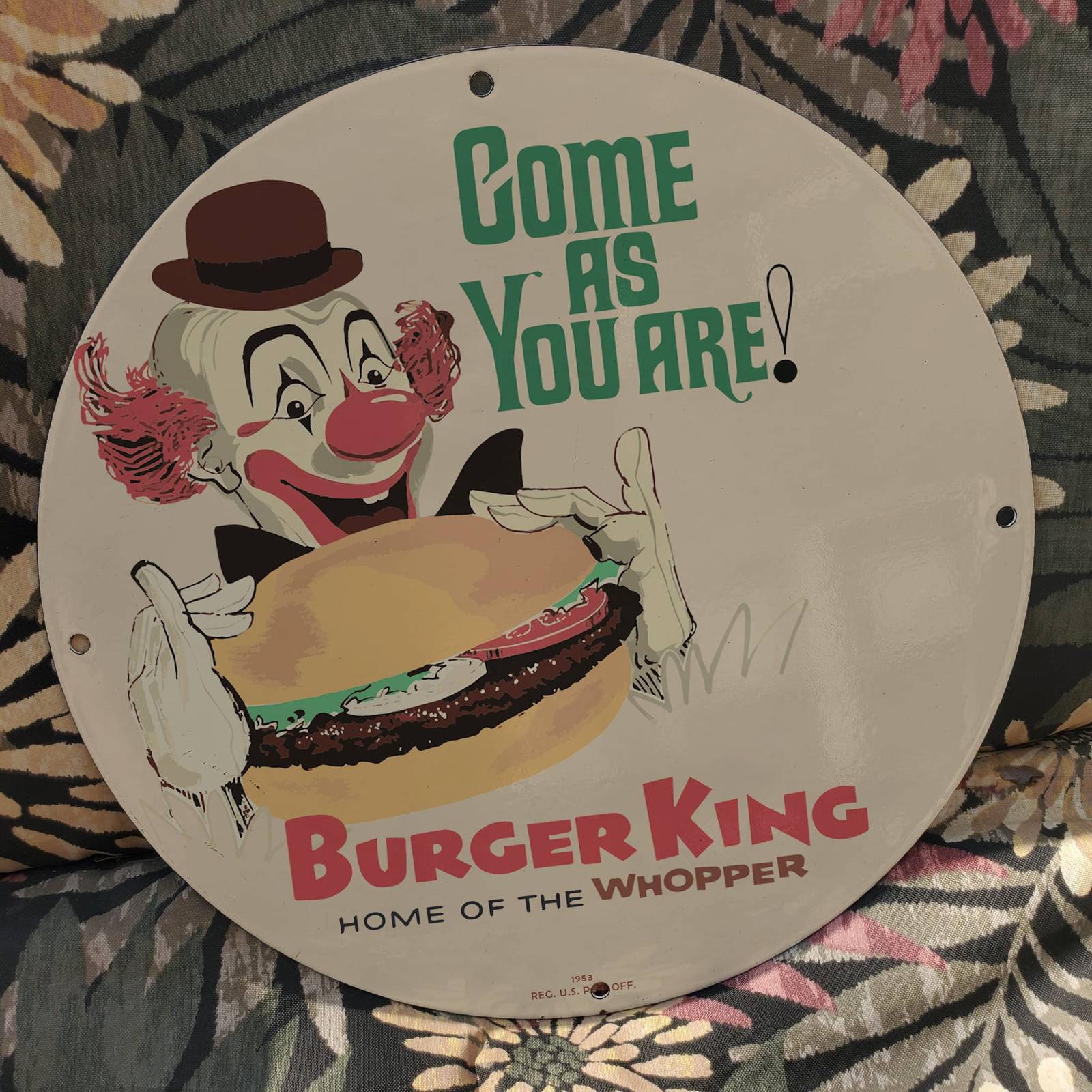Vintage 1953 Burger King ''Home Of The Whopper'' Porcelain Gas & Oil ...
