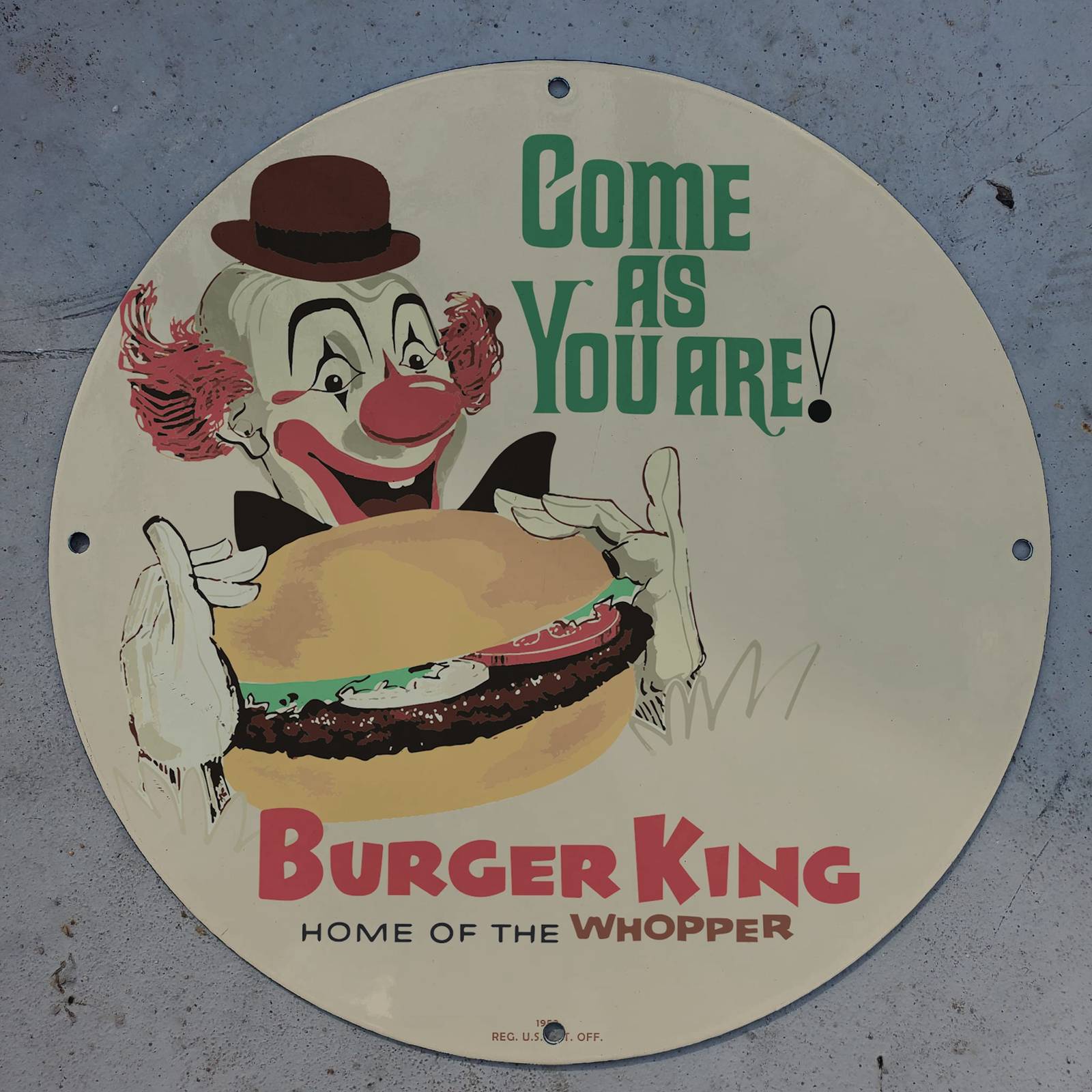 Vintage 1953 Burger King ''Home Of The Whopper'' Porcelain Gas & Oil ...