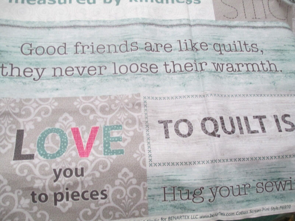 Fabric Benartex Panel "Words to Quilt By" Heartfelt Quilt Quotes $8.95 ...