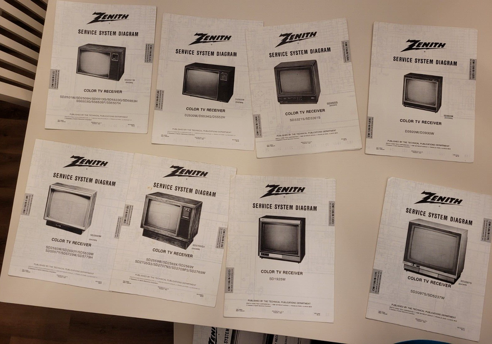 Lot of 50 Vintage Zenith Service System Diagrams Color TVs Rear ...
