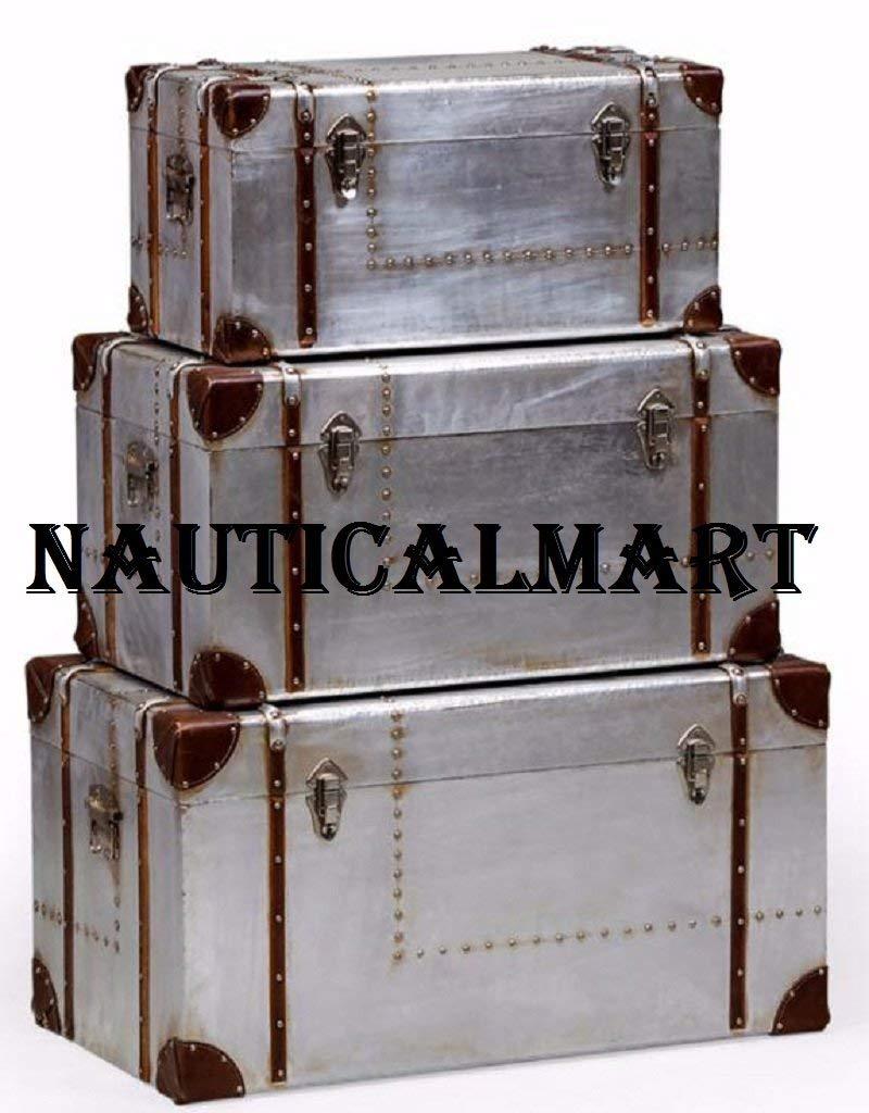 NauticalMart Silver Industrial Style Aluminium Trunk Set - Trunks & Chests