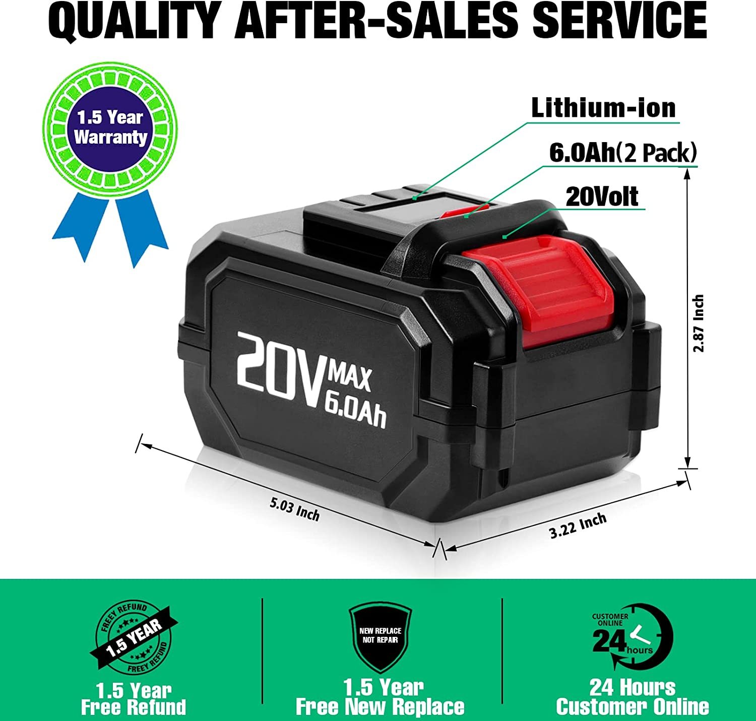 DSANKE 2Pack 20V 6.0Ah Lithium-Ion Battery Replace for KIMO 20V, Fast Charge - Solar Battery ...