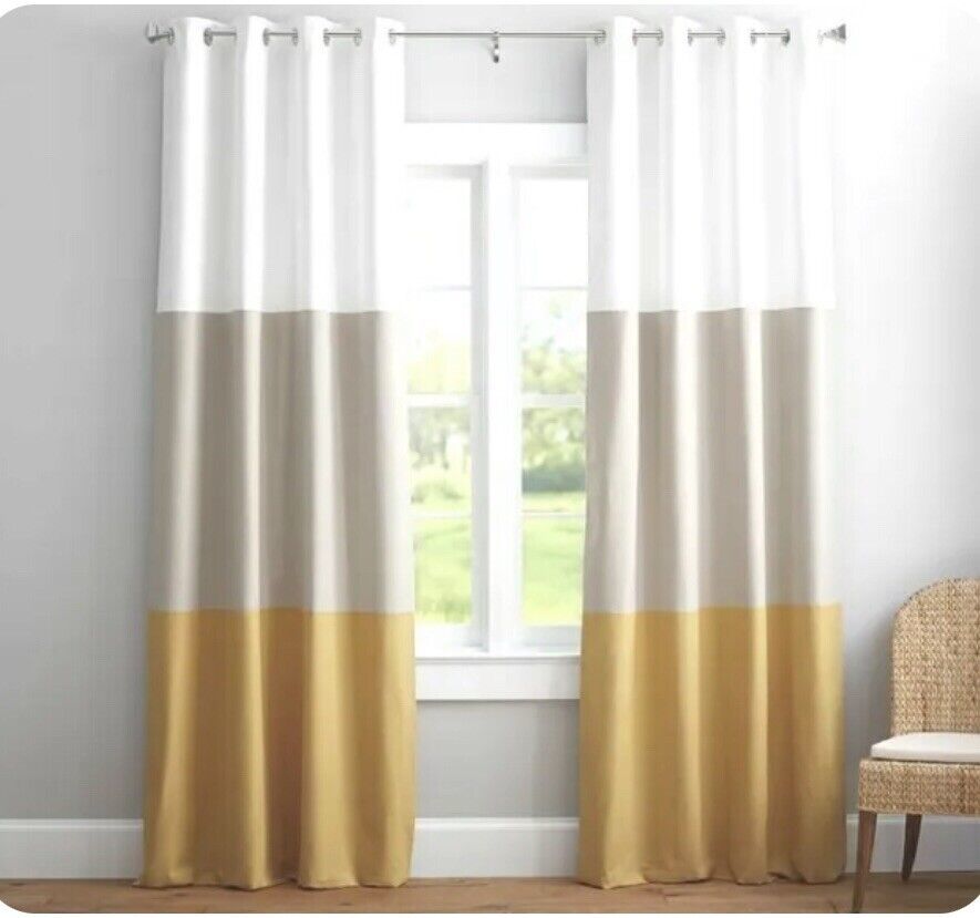 Pottery Barn Color Block Drapery Panels Blackout 50x84 Pair Grommet ...