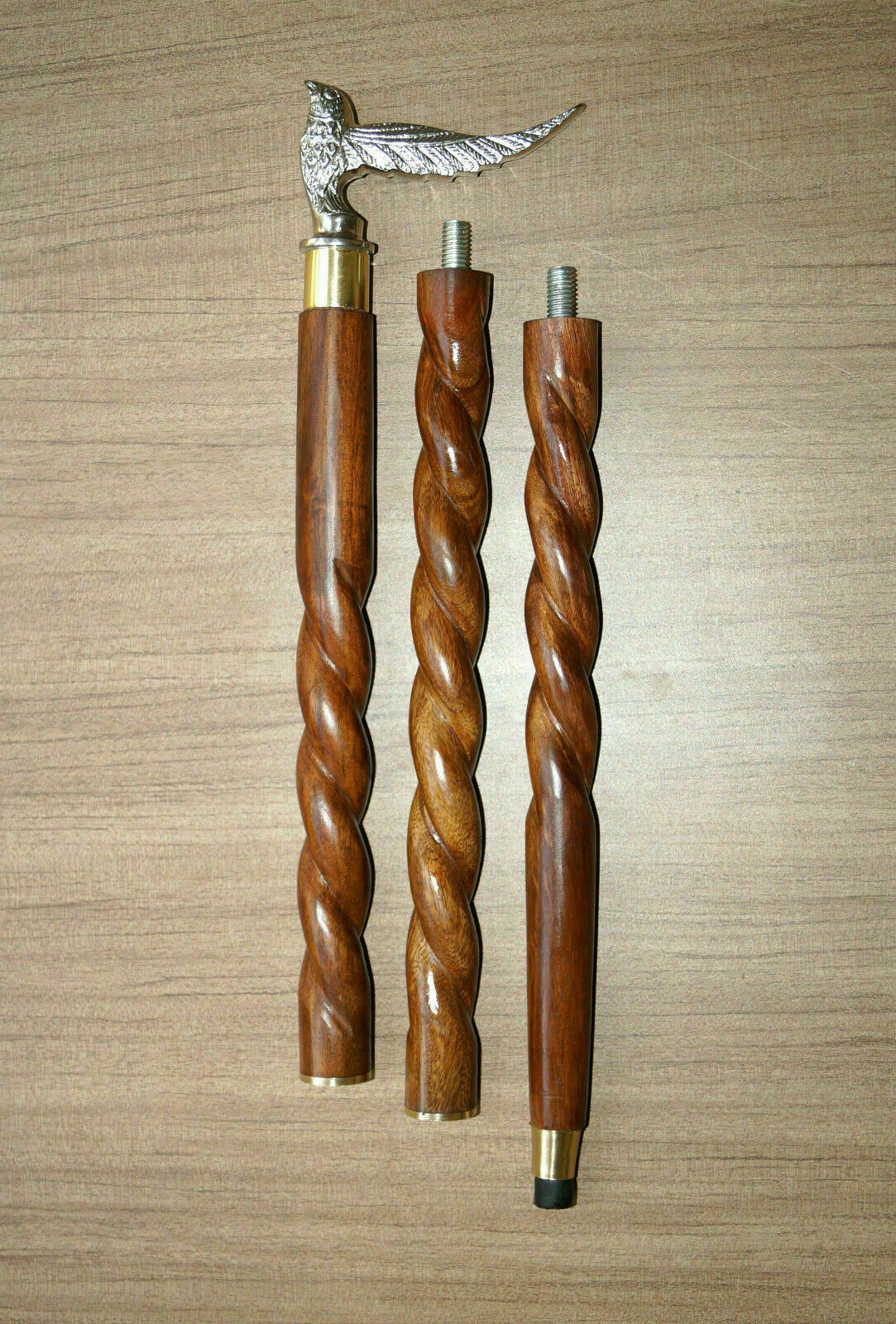Brass Silver Bird Handle With Brown Wooden Twist Walking Stick Cane 36 ...