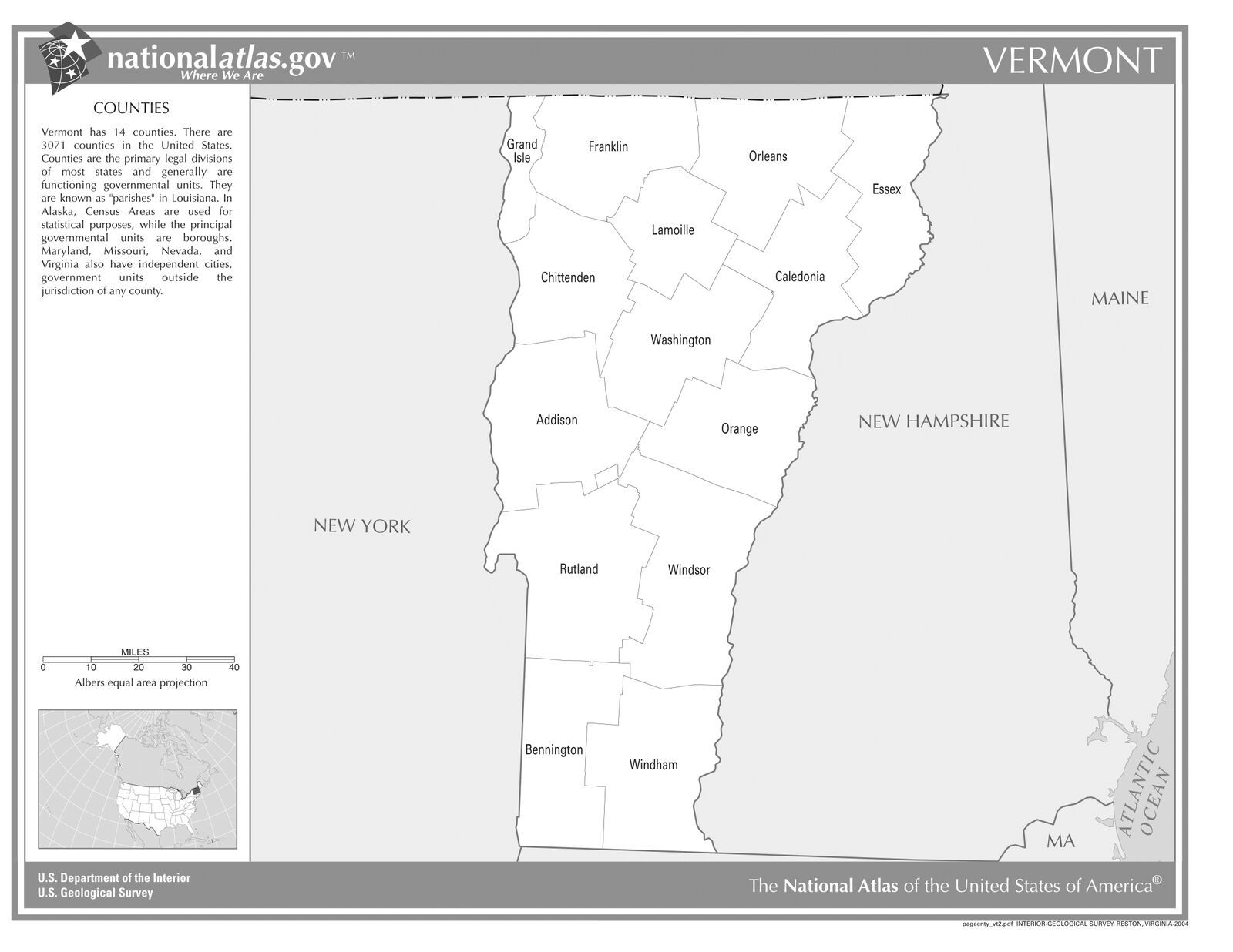 Vermont State Counties (Black&White) Laminated Wall Map - Maps & Atlases