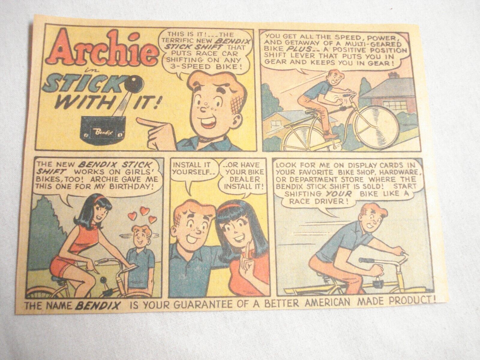 1966 Archie Comics Color Ad Bendix Corp. Stick Shift Archie in Stick ...