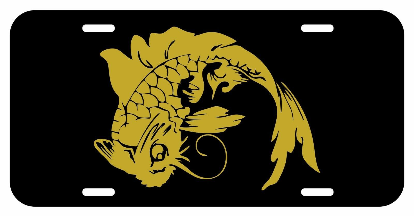 Koi fish Japanese Chinese JDM gold USA Metal Black License Plate - Car ...