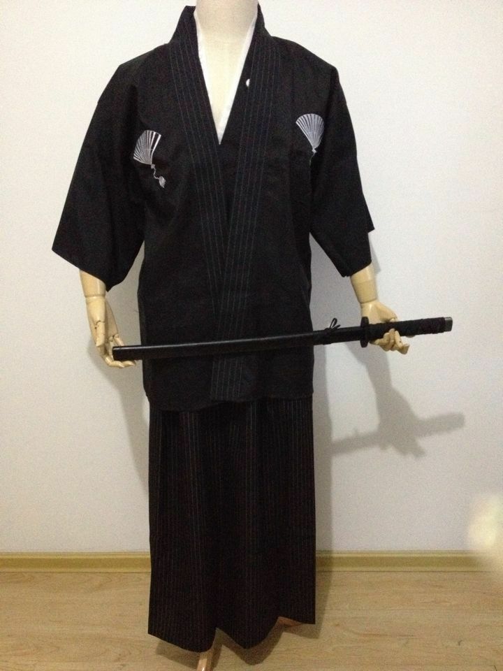 Japanese Traditional Men Samurai Bushi Mononofu Kimono Cosplay Costume ...