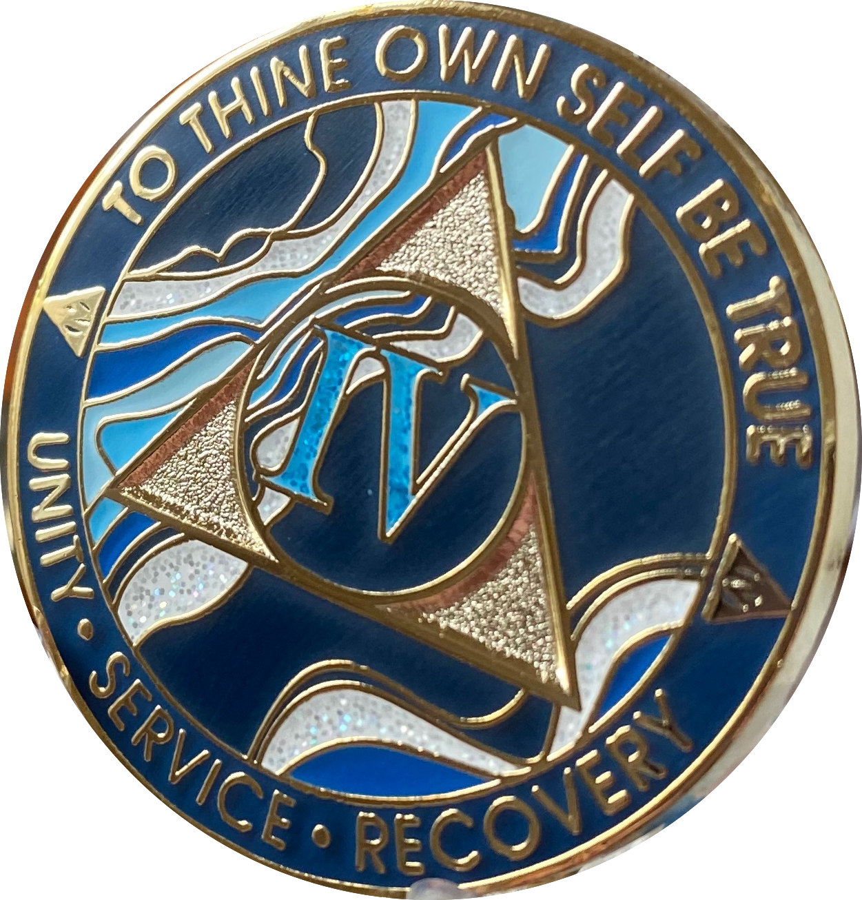 4 Year AA Medallion Elegant Marble Navy Blue Sobriety Chip - Tokens ...