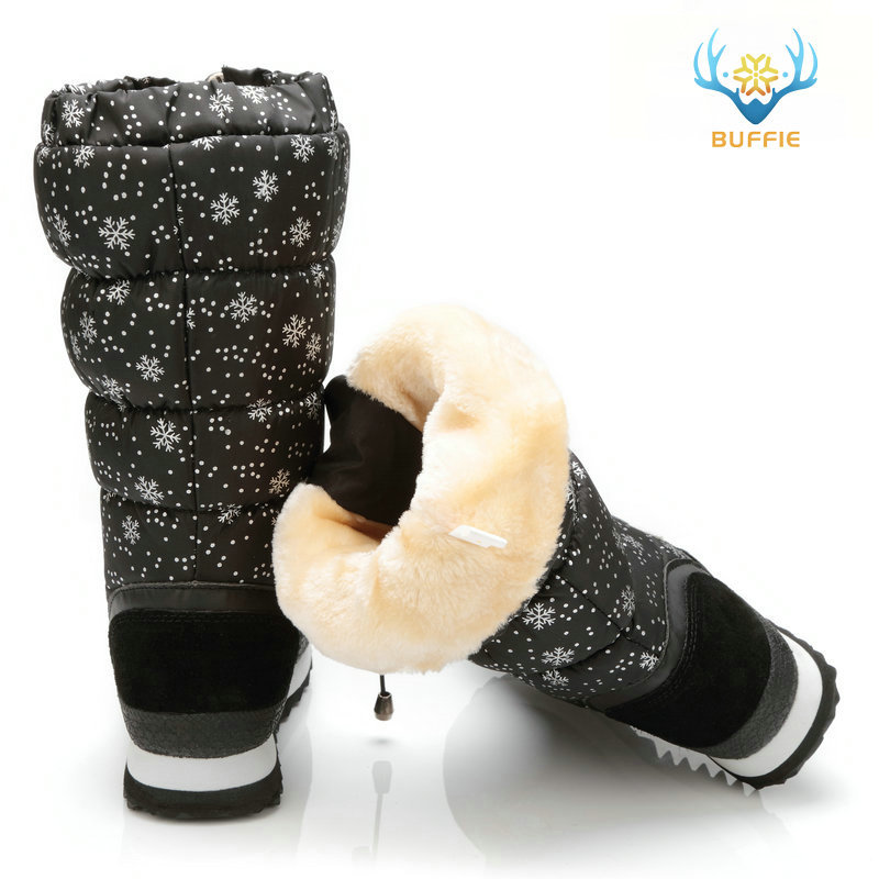 black high version winter women boots snowflake upper lace-up zipper ...