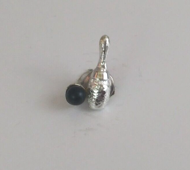 Vintage Silver Bowling Pin With Black Bowling Ball Lapel Hat Pin - Other